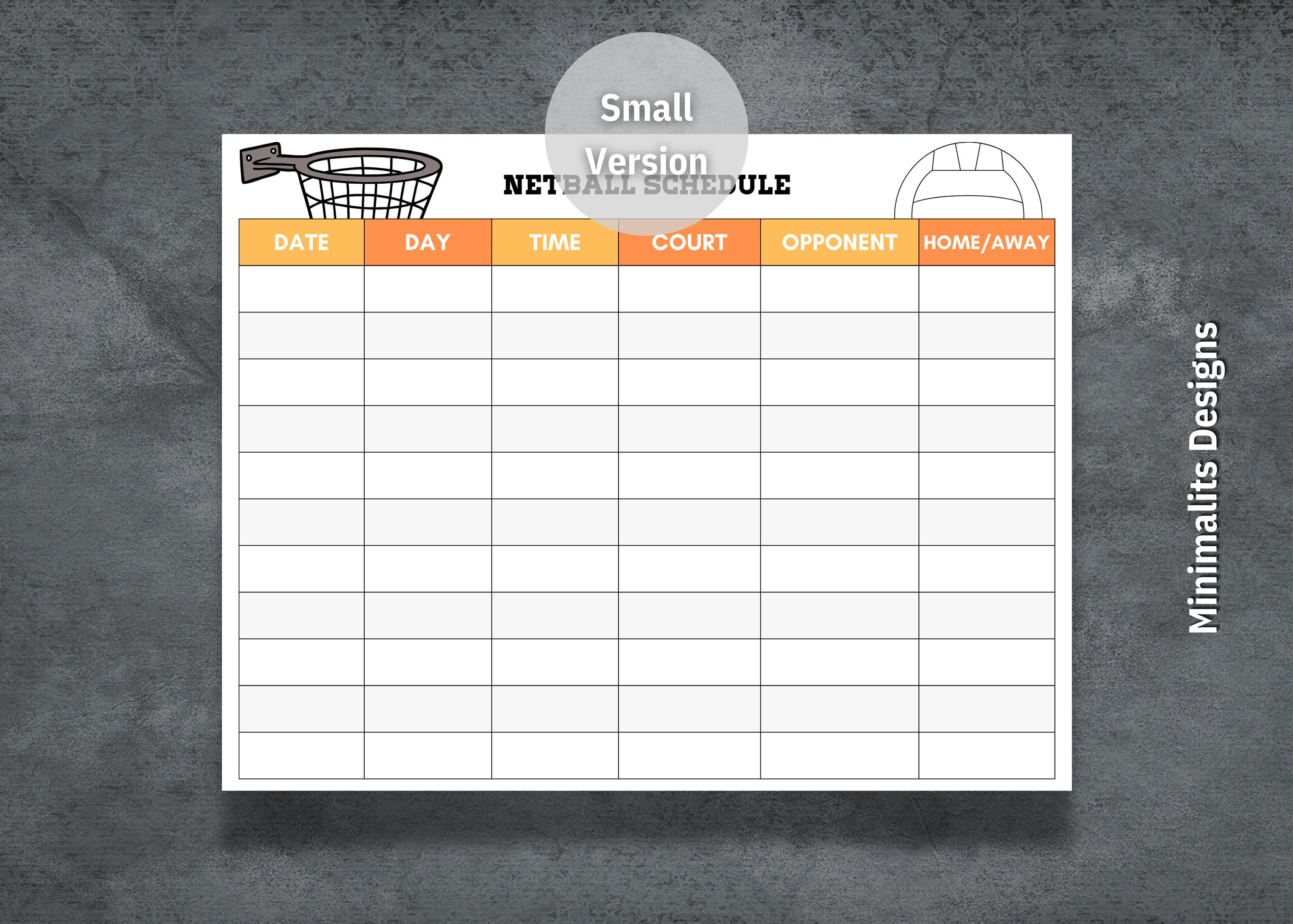 Netball Schedule Template, Printable Netball Schedule, Editable Netball Game Schedule, Netball ...