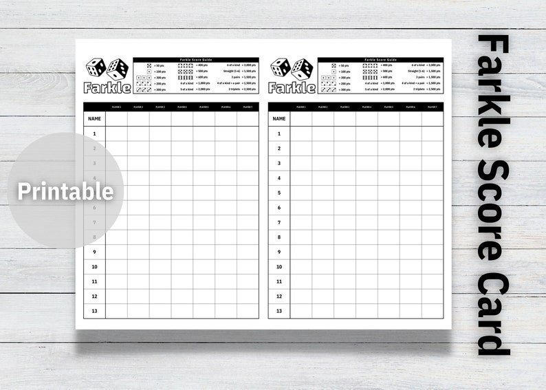 Farkle Score Card, Farkle Score Pad, Dice Game Card, Farkle Game ...