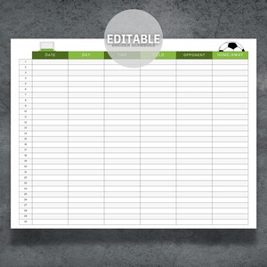 Soccer Schedule Template, Printable Football Schedule, Editable Soccer ...