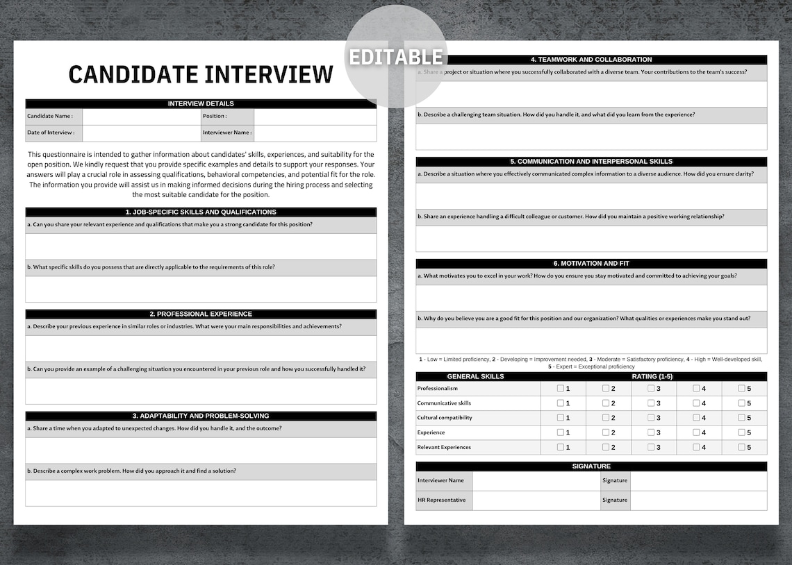 Interview Questions Template, Employee Behavioral Questionnaire, Job ...
