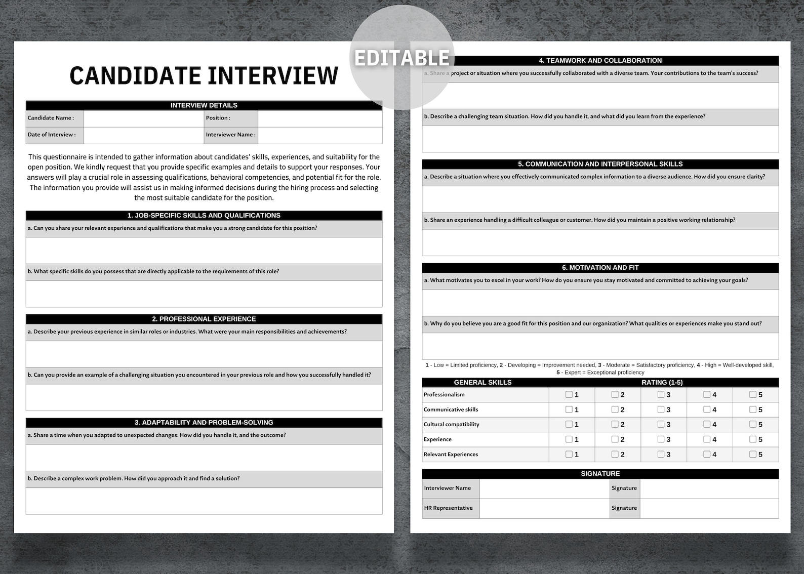 Interview Questions Template, Employee Behavioral Questionnaire, Job ...