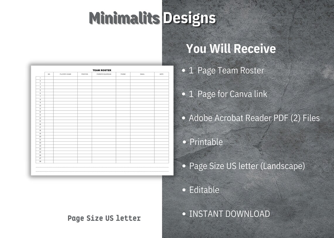 Team Roster, Soccer Team Roster, Printable Team Roster, Sport Roster ...