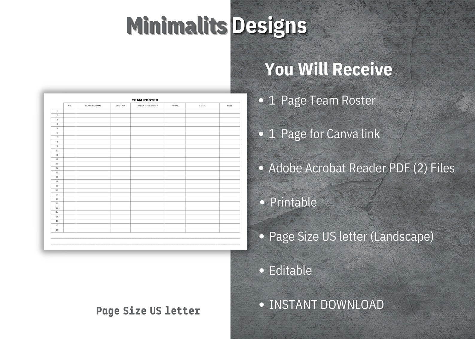 Team Roster, Soccer Team Roster, Printable Team Roster, Sport Roster ...