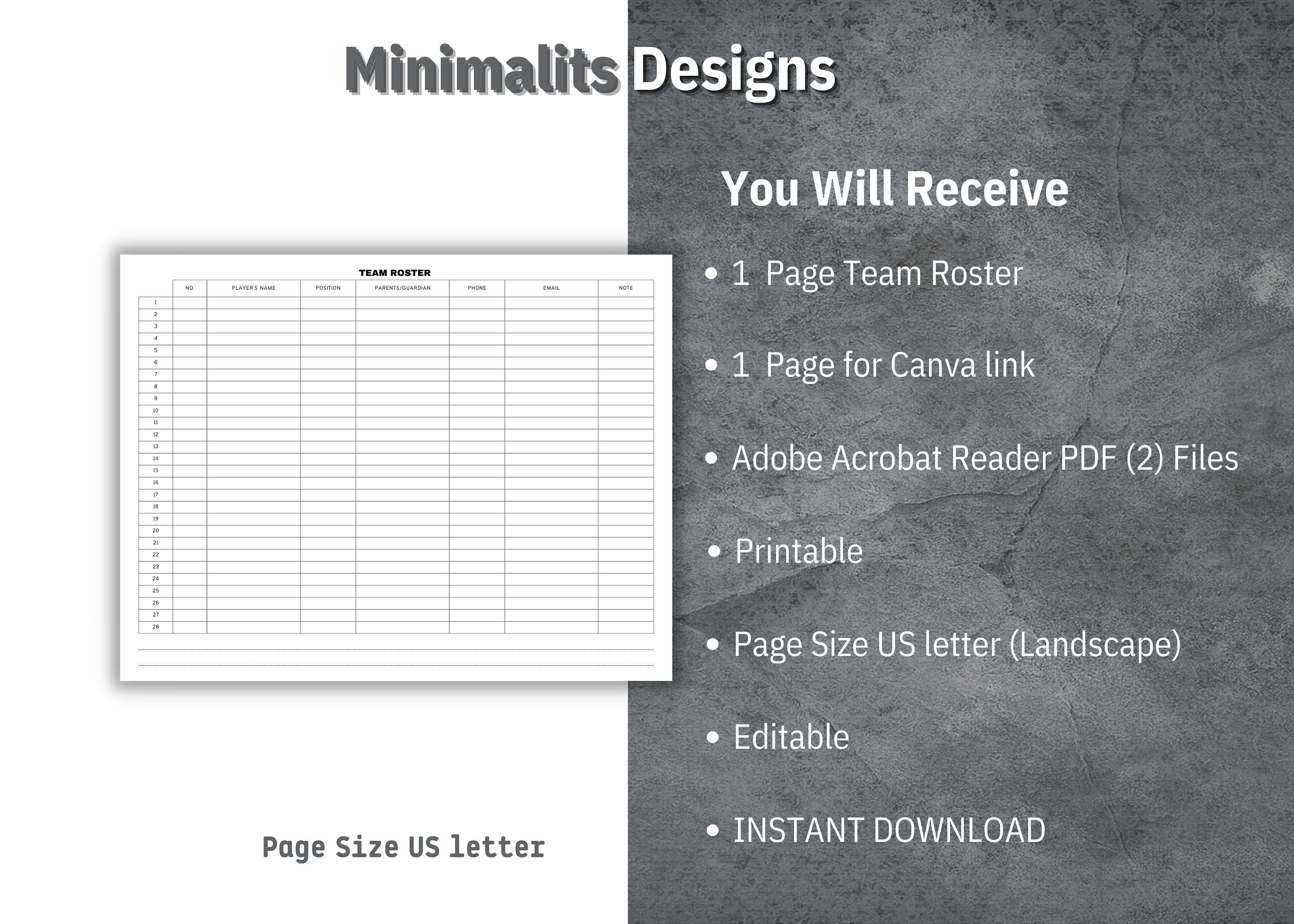 Team Roster, Soccer Team Roster, Printable Team Roster, Sport Roster ...