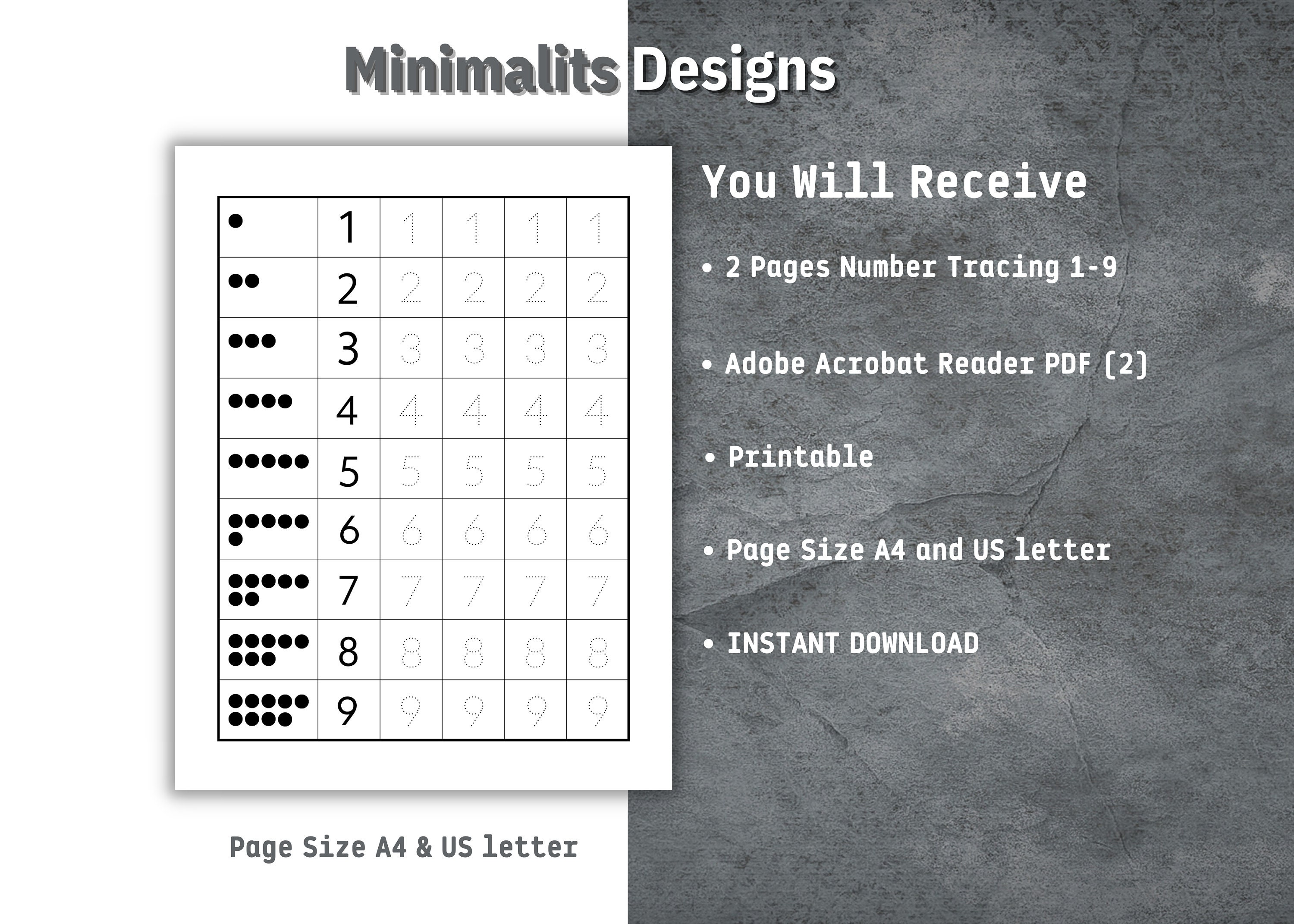 Number Tracing Worksheet, Handwriting Practice, Printable Trace Numbers ...