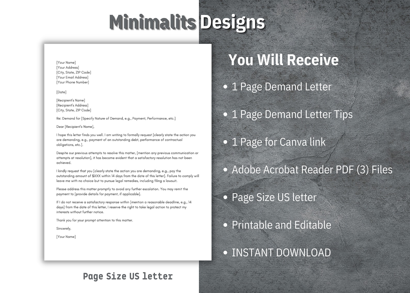 Demand Letter Template, Printable Demand Letter, Editable Demand Letter ...