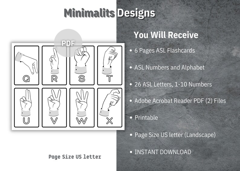 Asl Flashcards Preschool Flashcards Printable Montessori Etsy