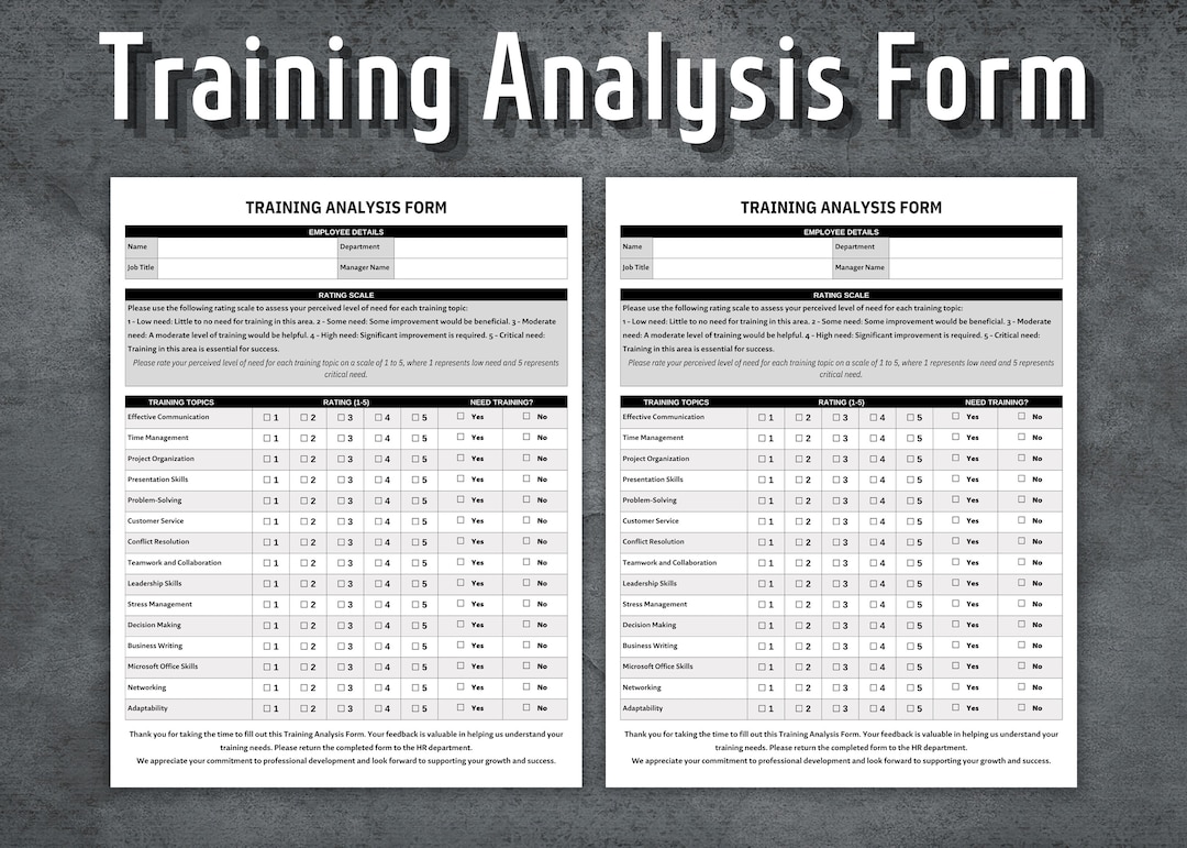 Training Analysis Form, Printable Training Needs Assessment Form, HR ...