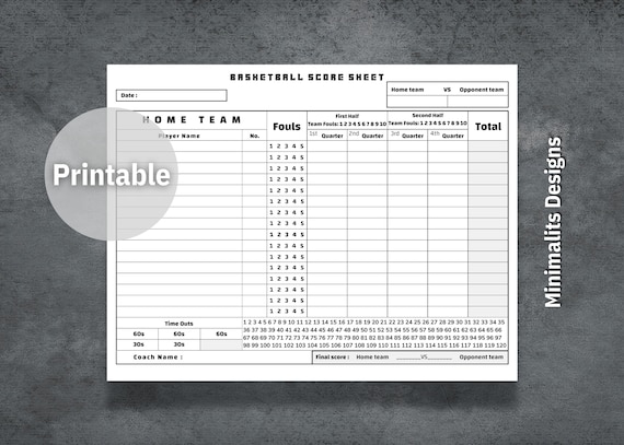 Printable Basketball Score Sheet Template Printable Basketball Score