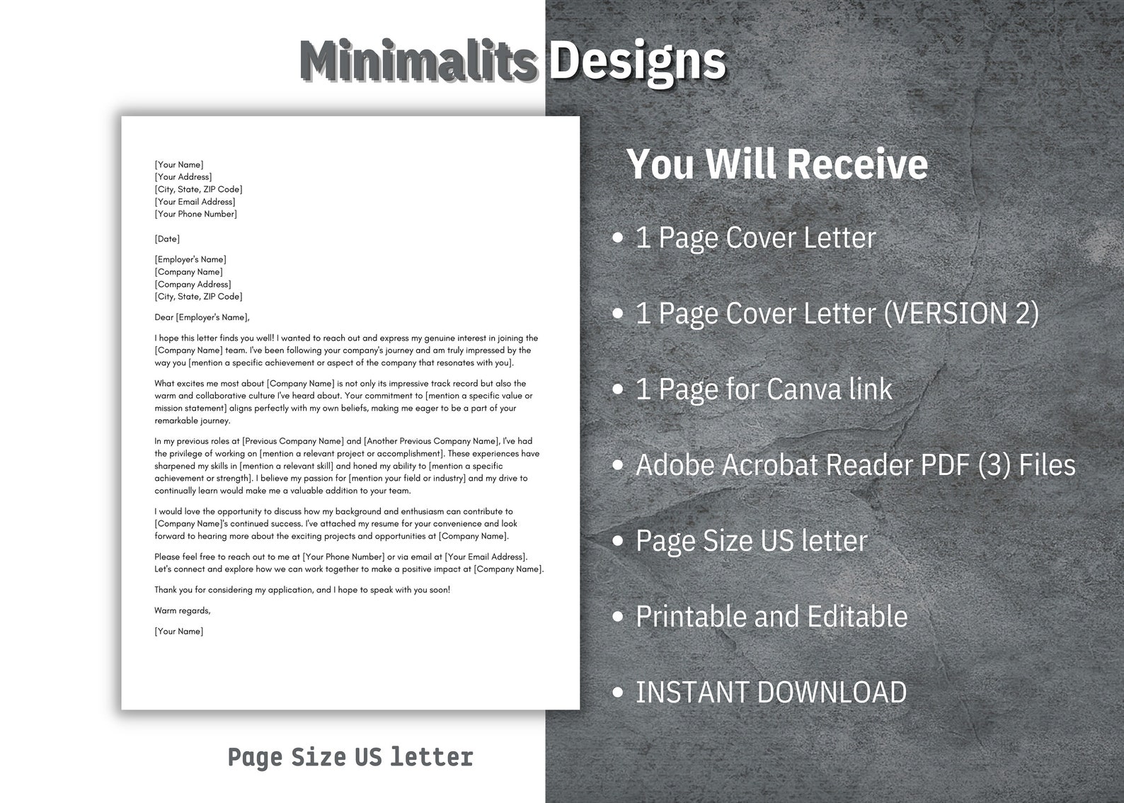 Cover Letter Template, Printable Cover Letter, Editable Professional ...