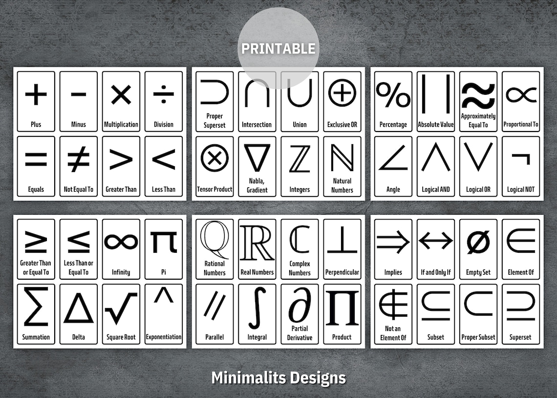 Math Symbols Flash Cards, Nomenclature Cards, Printable Math Symbols ...