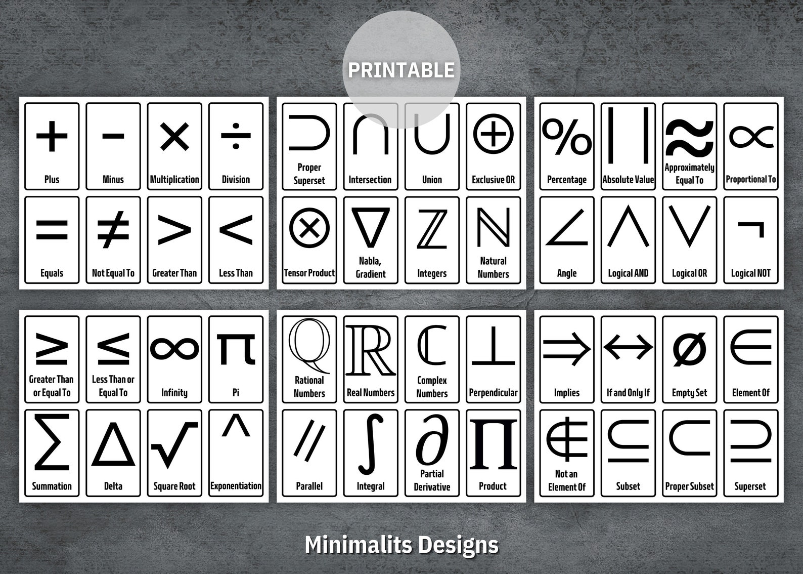 Math Symbols Flash Cards, Nomenclature Cards, Printable Math Symbols ...