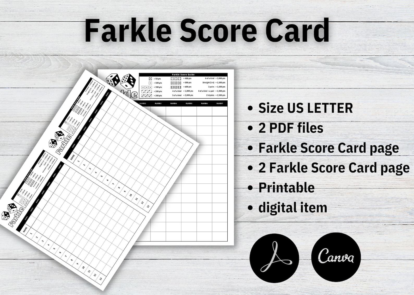Farkle Score Card, Farkle Score Pad, Dice Game Card, Farkle Game ...