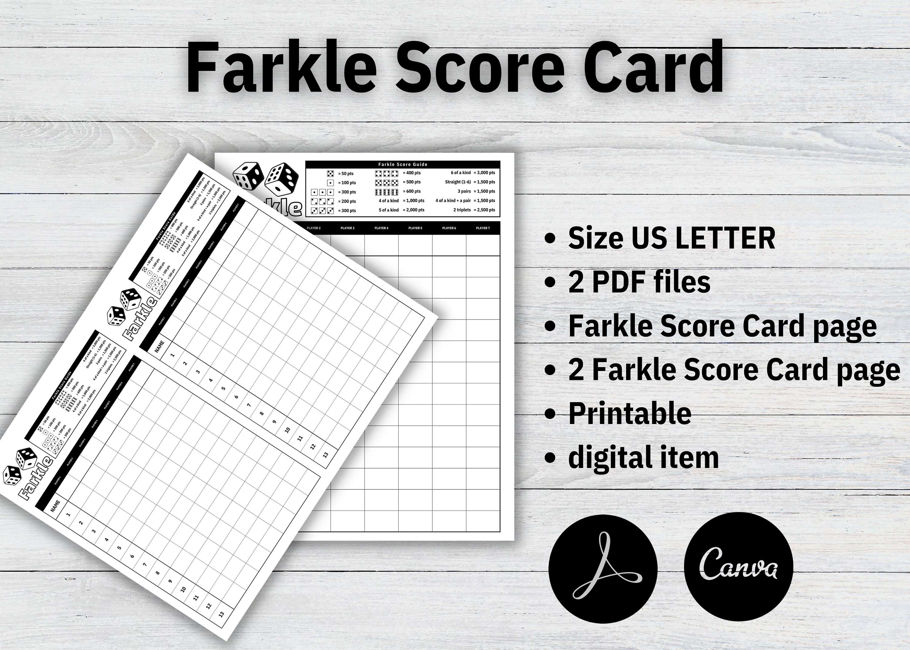 Farkle Score Card, Farkle Score Pad, Dice Game Card, Farkle Game ...