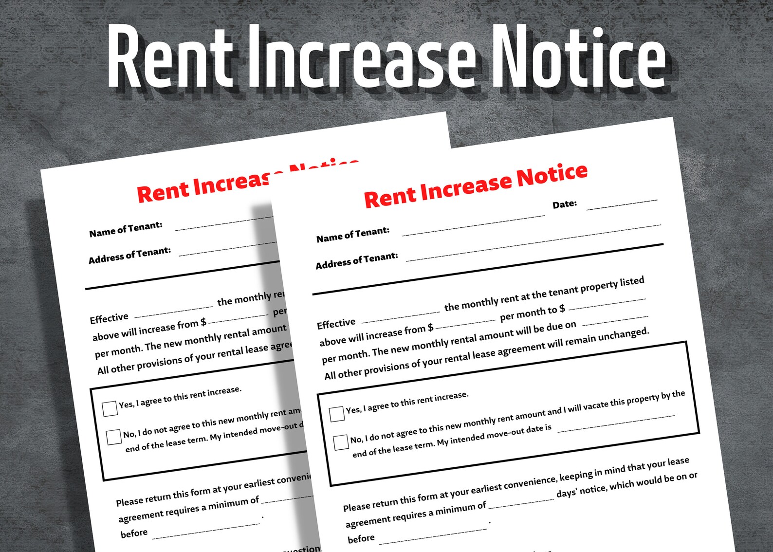 Rent Increase Notice, Rental Increase Template, Tenant Notice Form ...