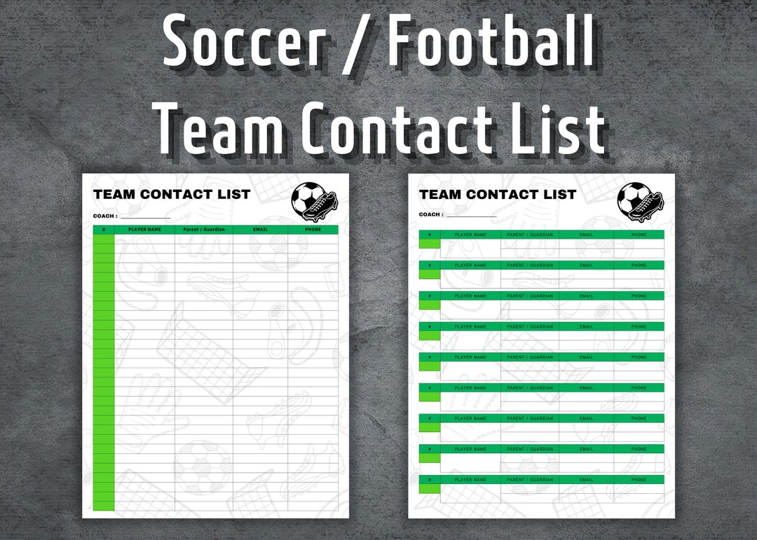 Football Team Contact List, Information Sheet, Printable Contact Sheet ...