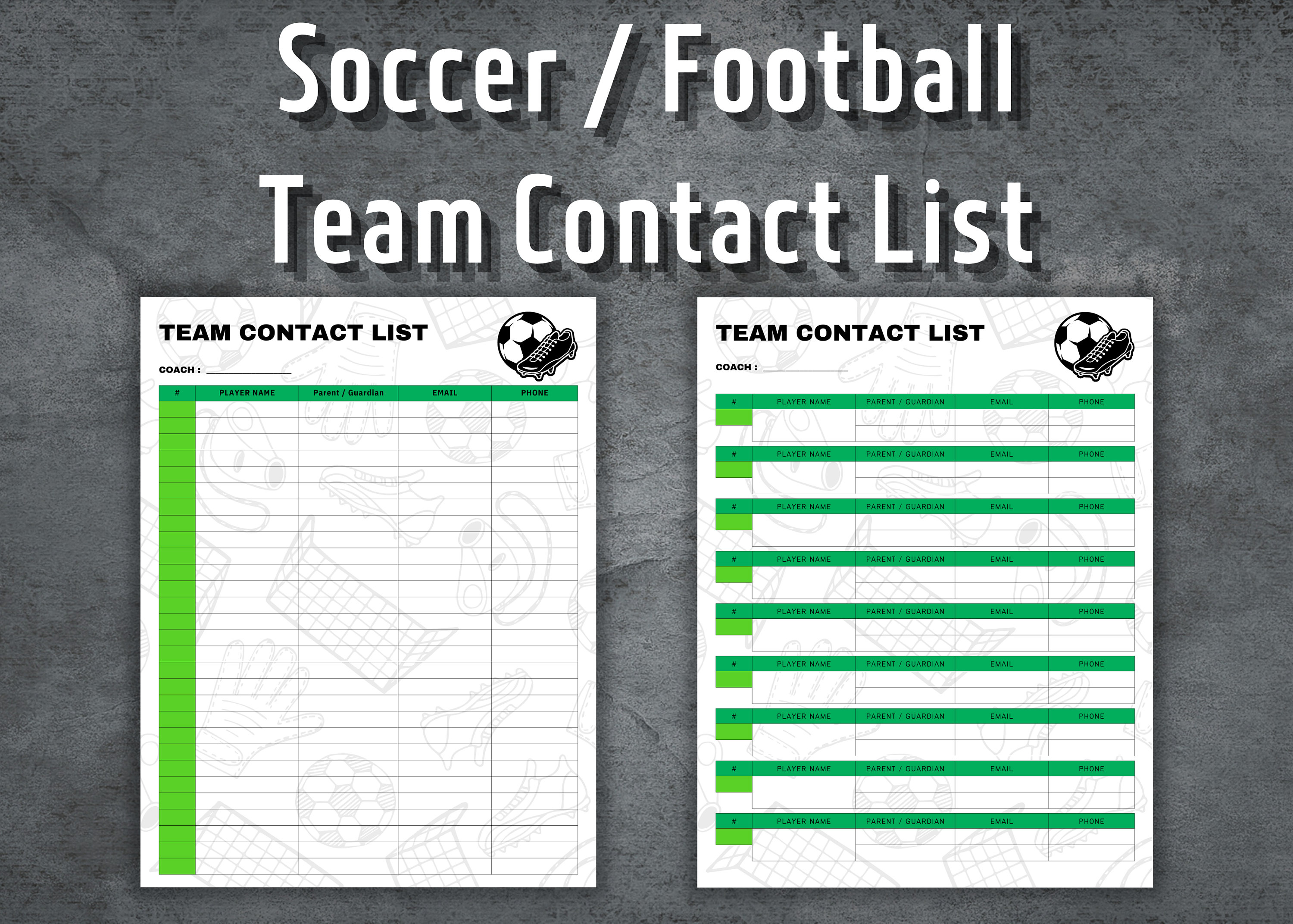 Football Team Contact List, Information Sheet, Printable Contact Sheet ...