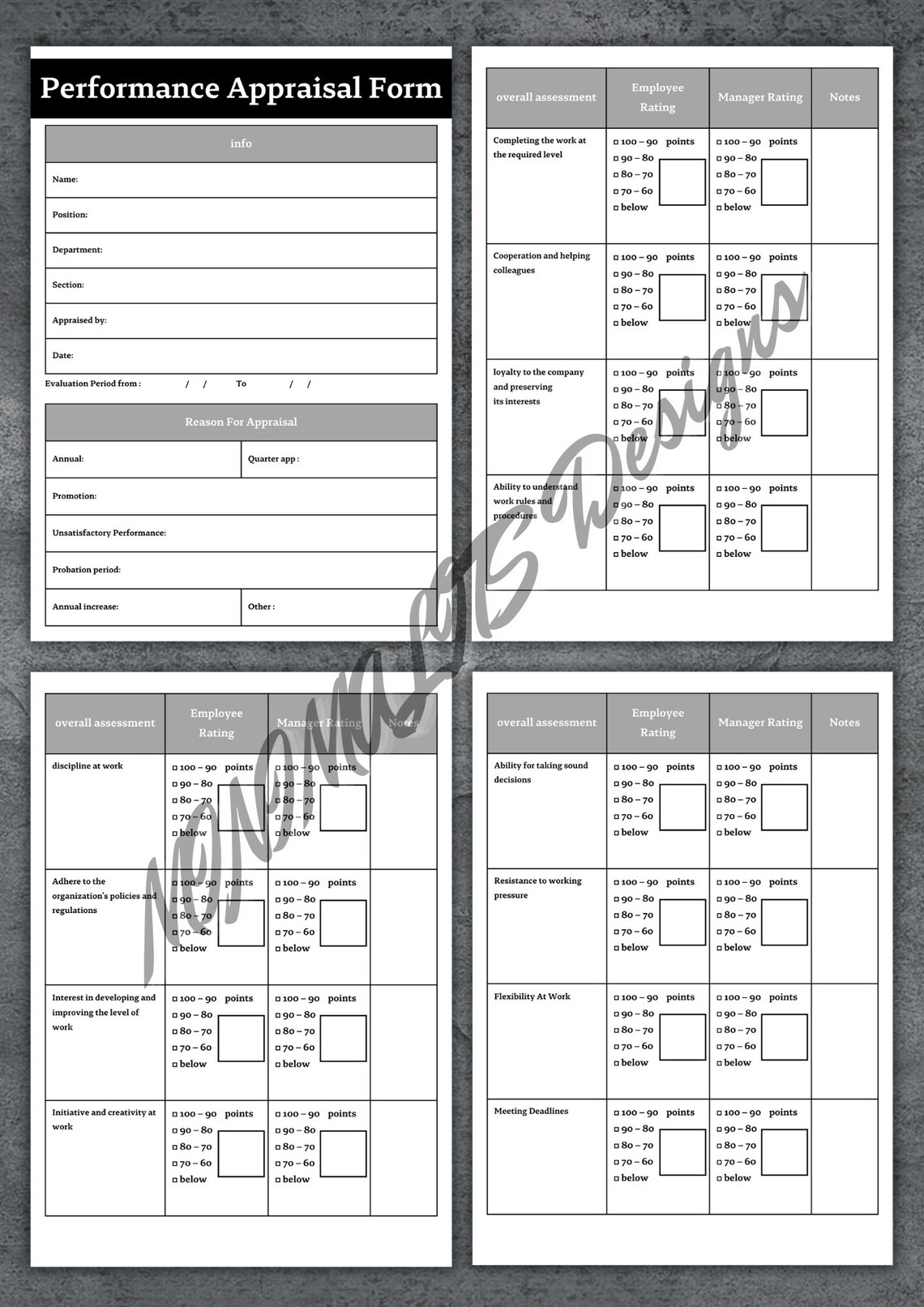 Performance Appraisal Form Performance Appraisal Form Sheet - Etsy