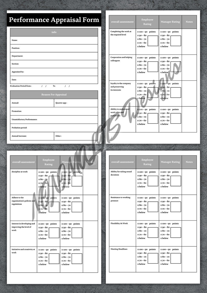 Performance Appraisal Form Performance Appraisal Form Sheet - Etsy