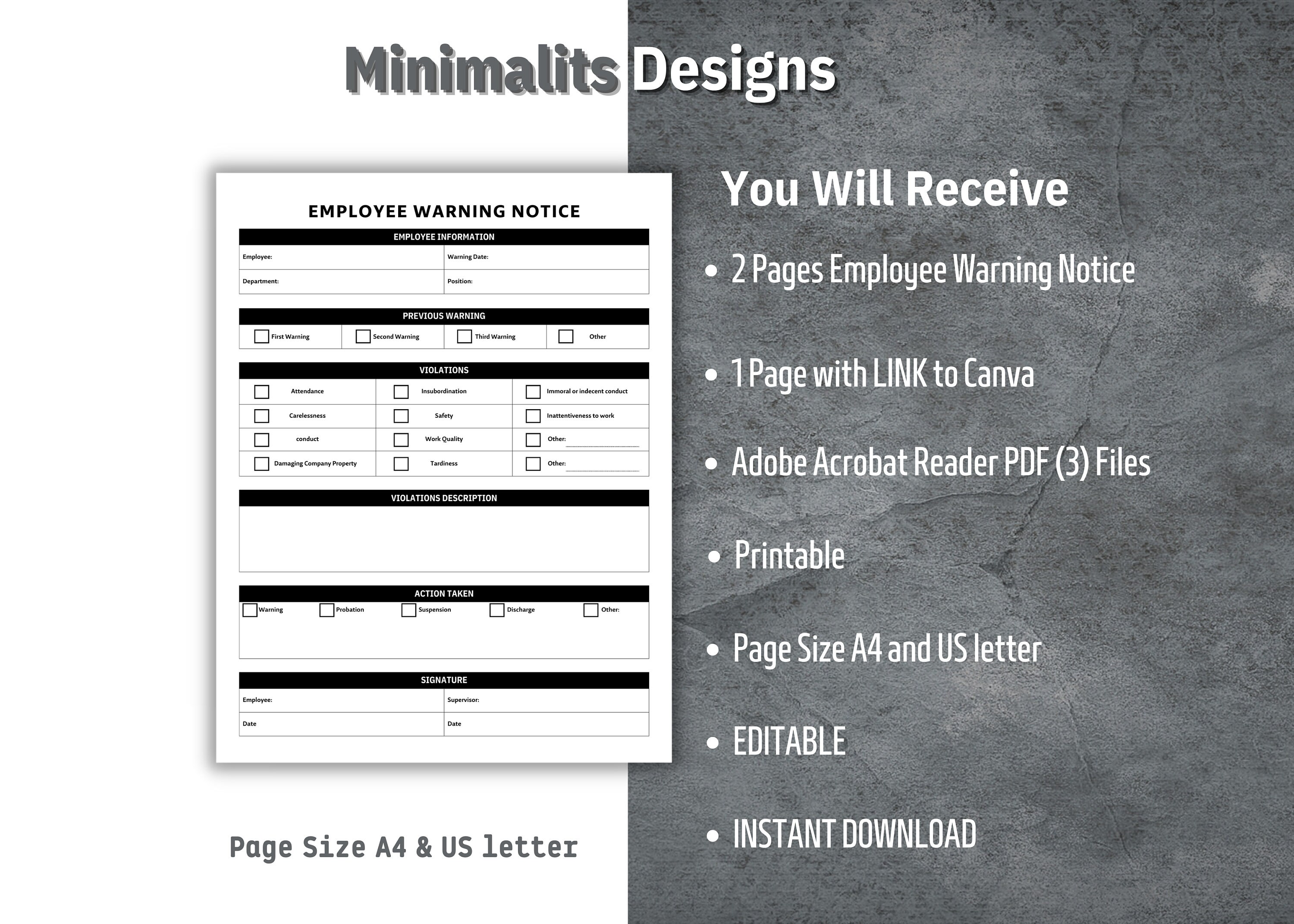 Employee Warning Notice, Warning Notice Sheet, Printable Employee ...