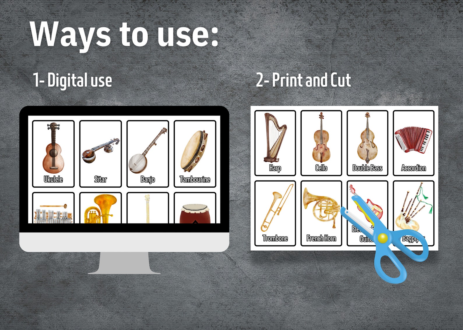 Music Instruments Flash Cards, Preschool Flashcards, Printable ...