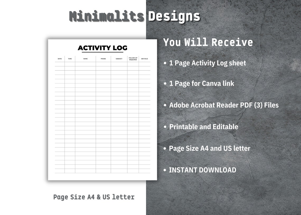 Activity Log, Follow-up Template, Activity Tracker, Daily Activities ...