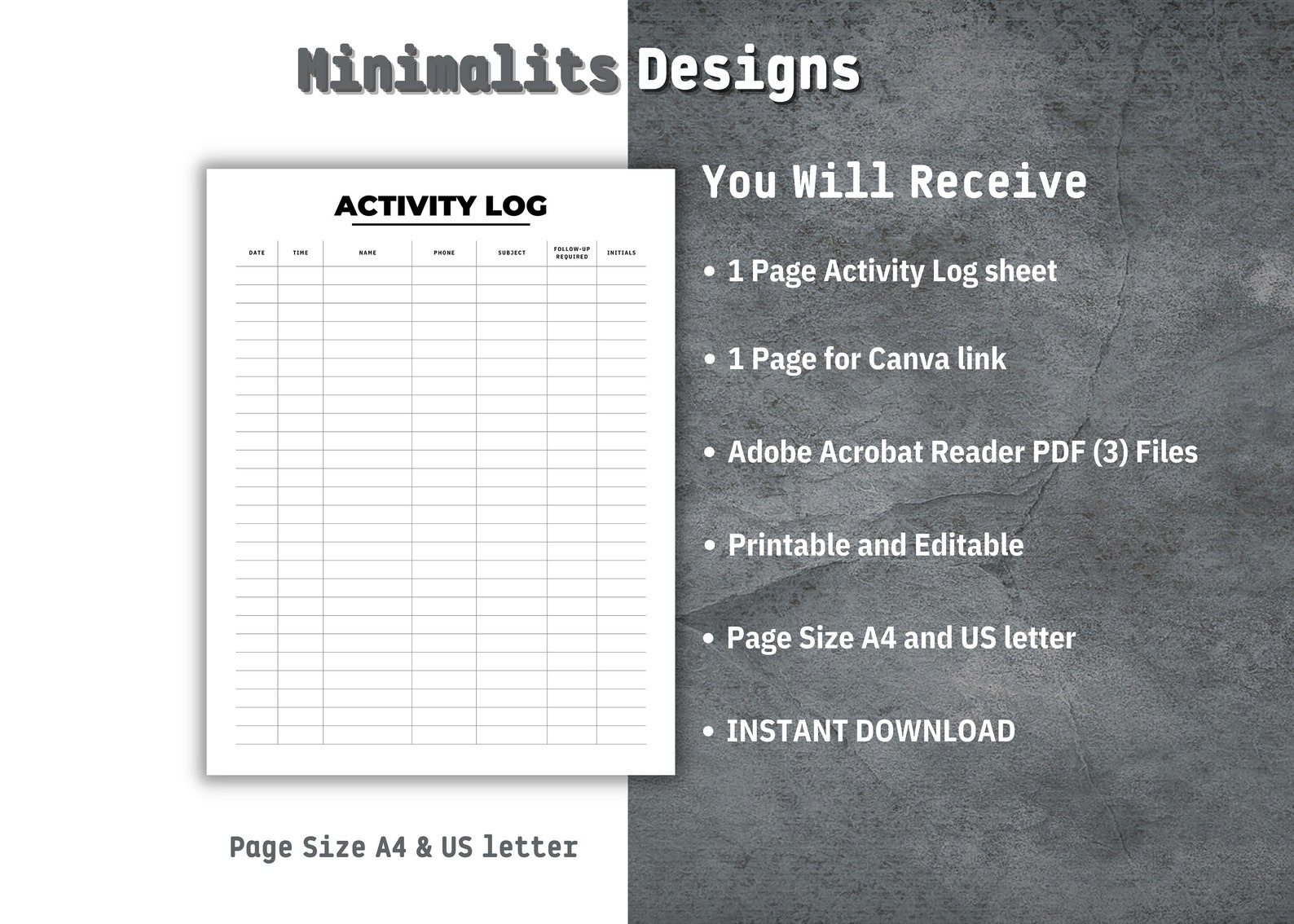 Activity Log, Follow-up Template, Activity Tracker, Daily Activities ...