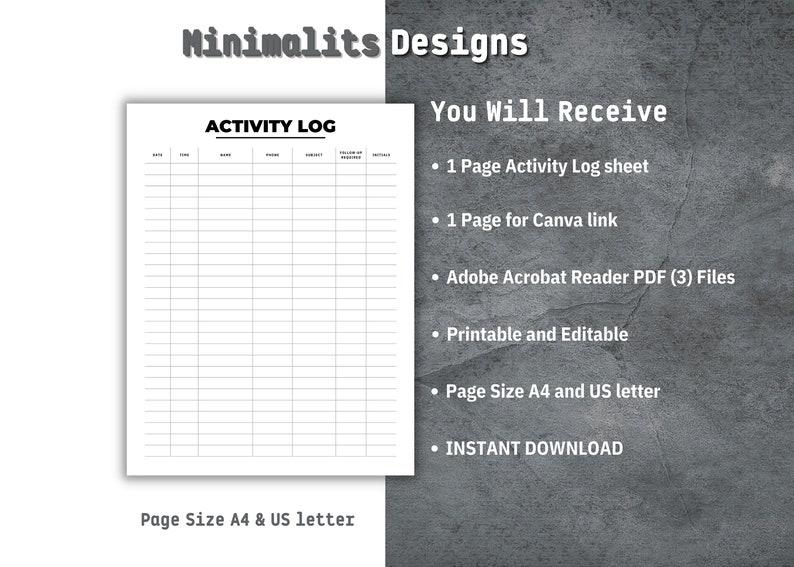 Activity Log, Follow-up Template, Activity Tracker, Daily Activities ...