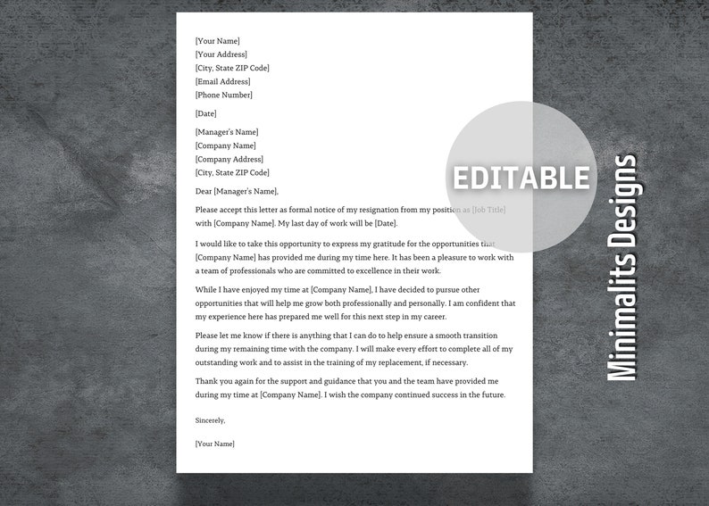 Resignation Letter, Resign Letter, Printable Resignation Letter ...
