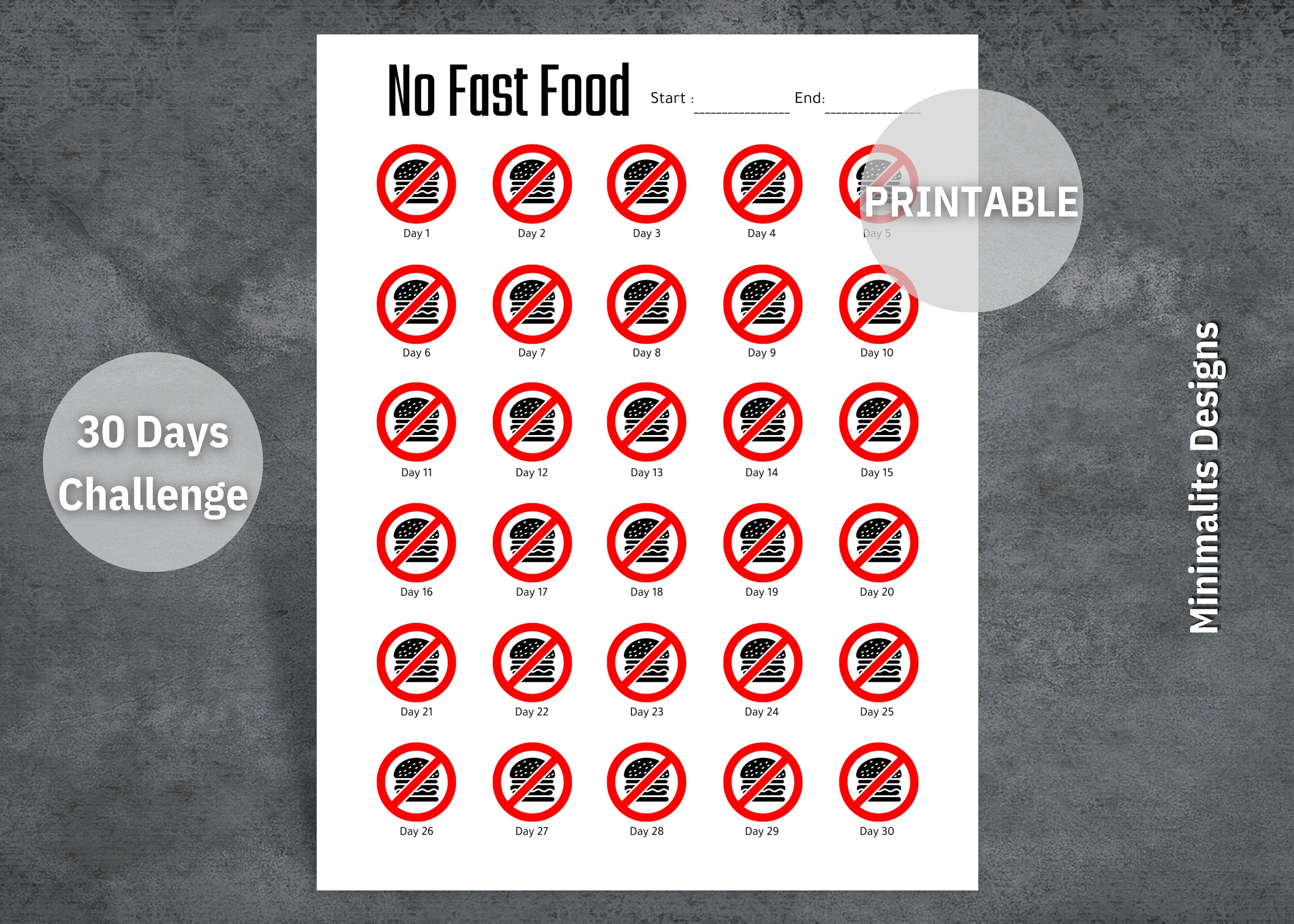 Quit Fast Food Challenge, Printable No Fast Food Challenge, No Fast ...