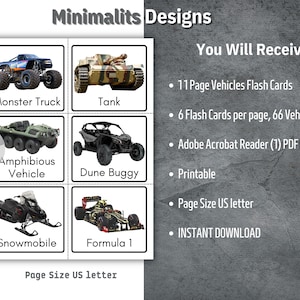 Vehicles Flash Cards, Preschool Flashcards, Printable Montessori Cards ...