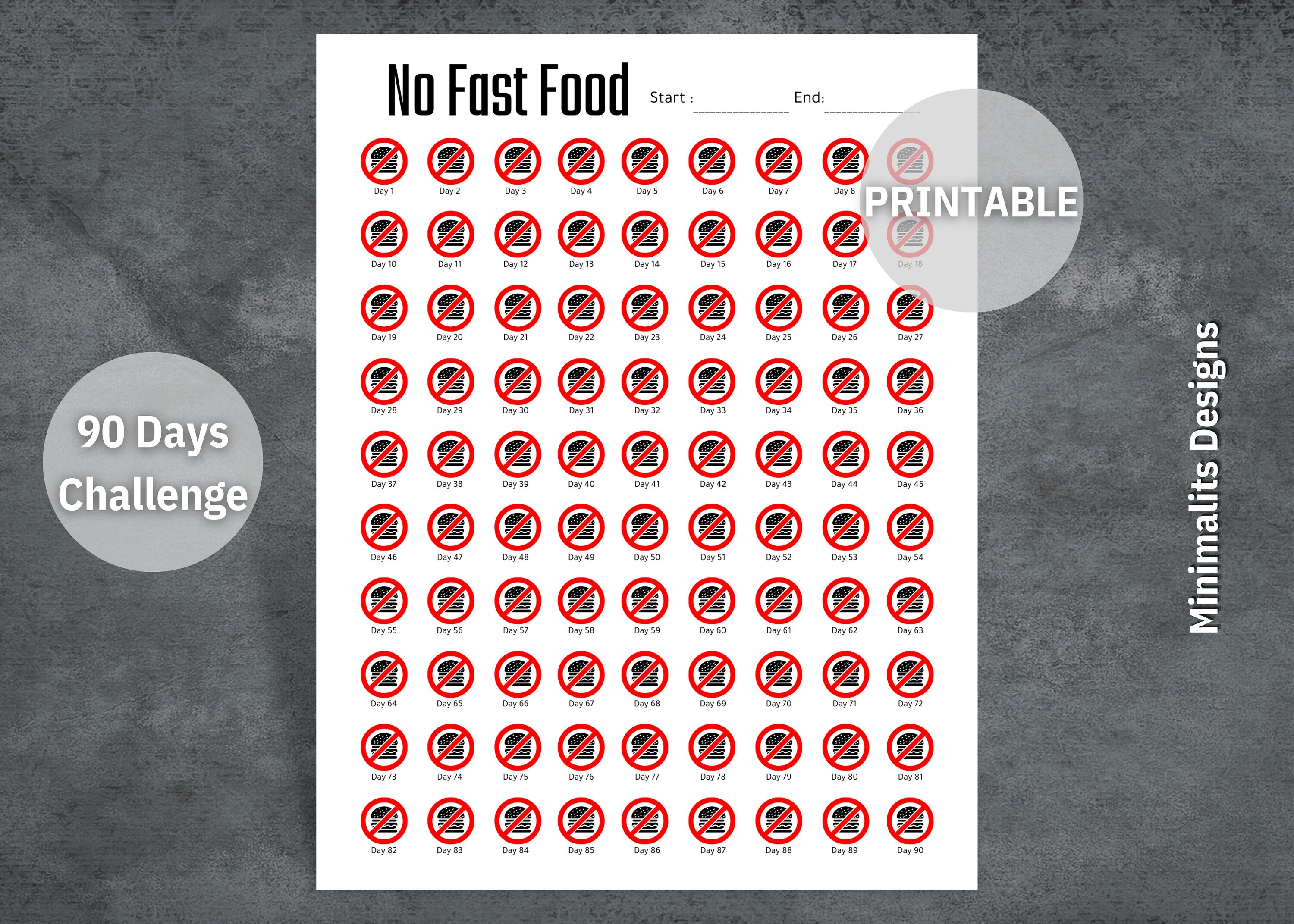 Quit Fast Food Challenge, Printable No Fast Food Challenge, No Fast ...