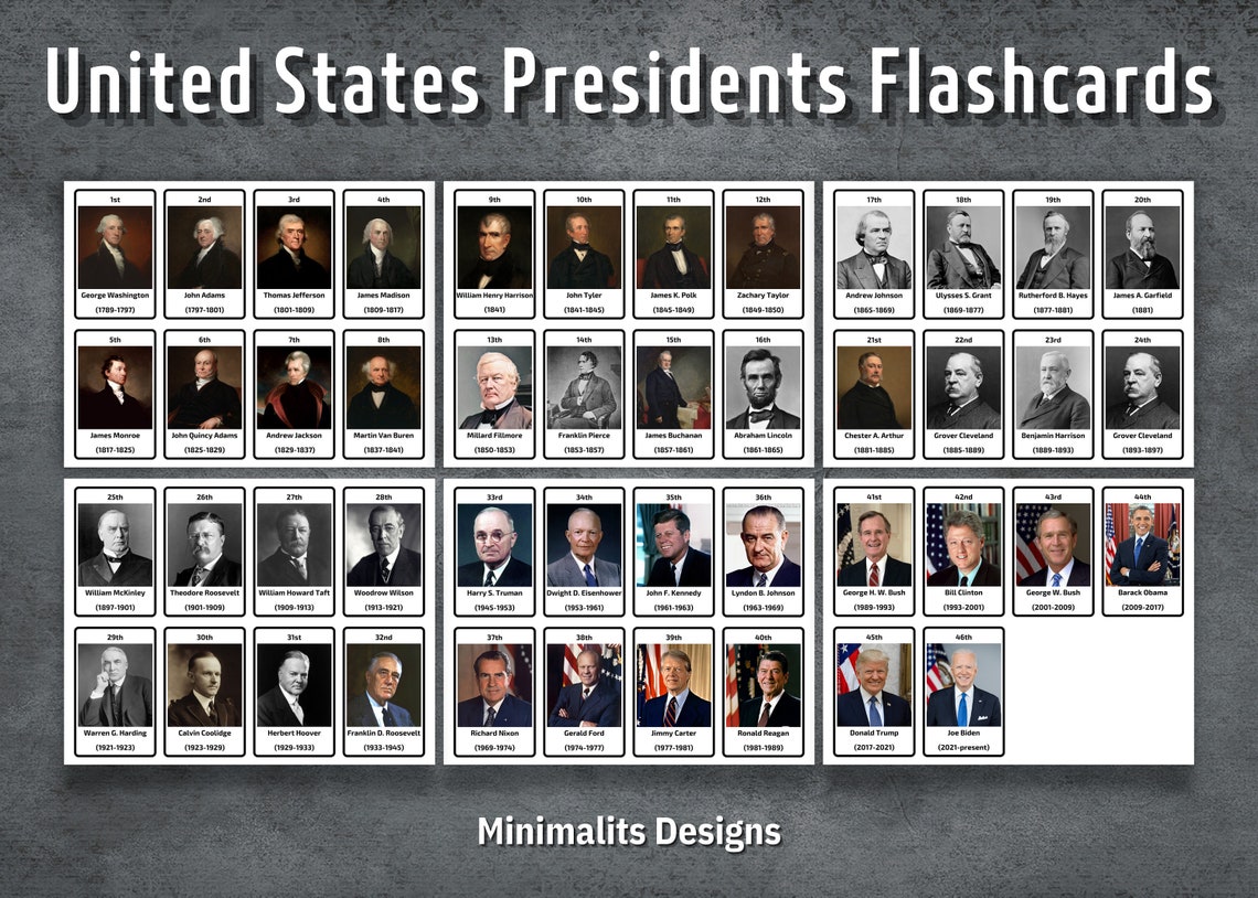 United States Presidents, Preschool Flashcards, Printable Montessori ...