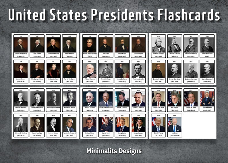 United States Presidents, Preschool Flashcards, Printable Montessori ...