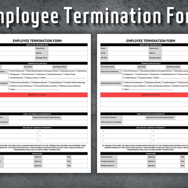 Termination Form Employee - Etsy