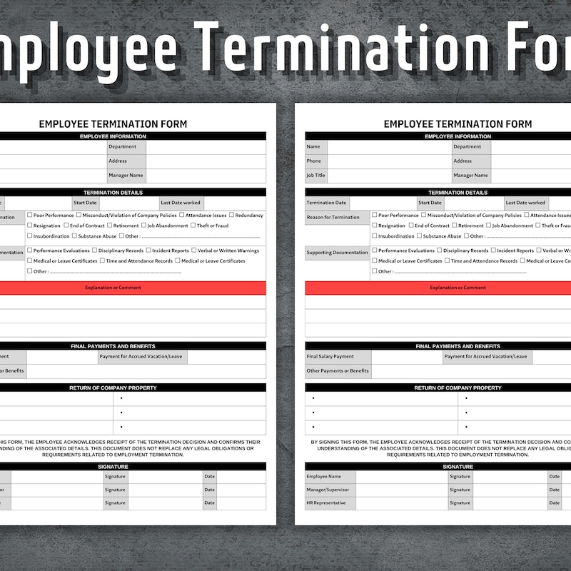 Termination Form Employee - Etsy