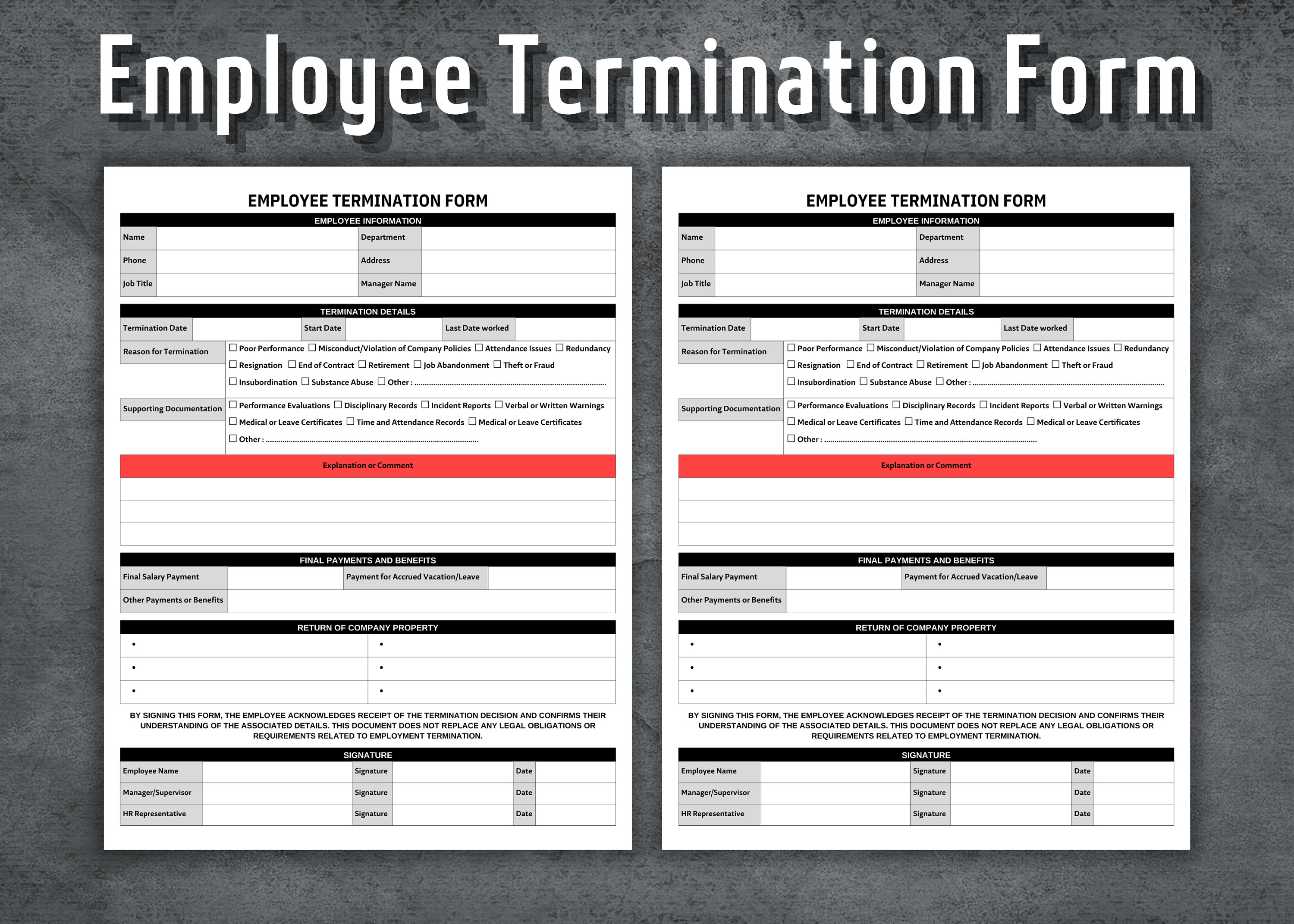 Employee Termination Form, Printable Termination Form, HR Templates ...