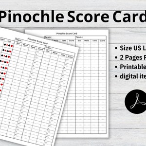 Pinochle Score Card, Pinochle Game, Pinochle Scoresheet, Printable ...