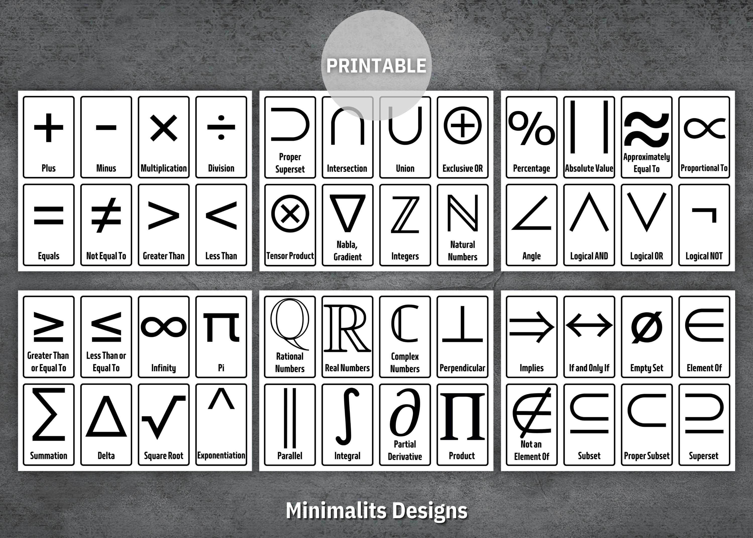 Math Symbols Flash Cards, Nomenclature Cards, Printable Math Symbols ...