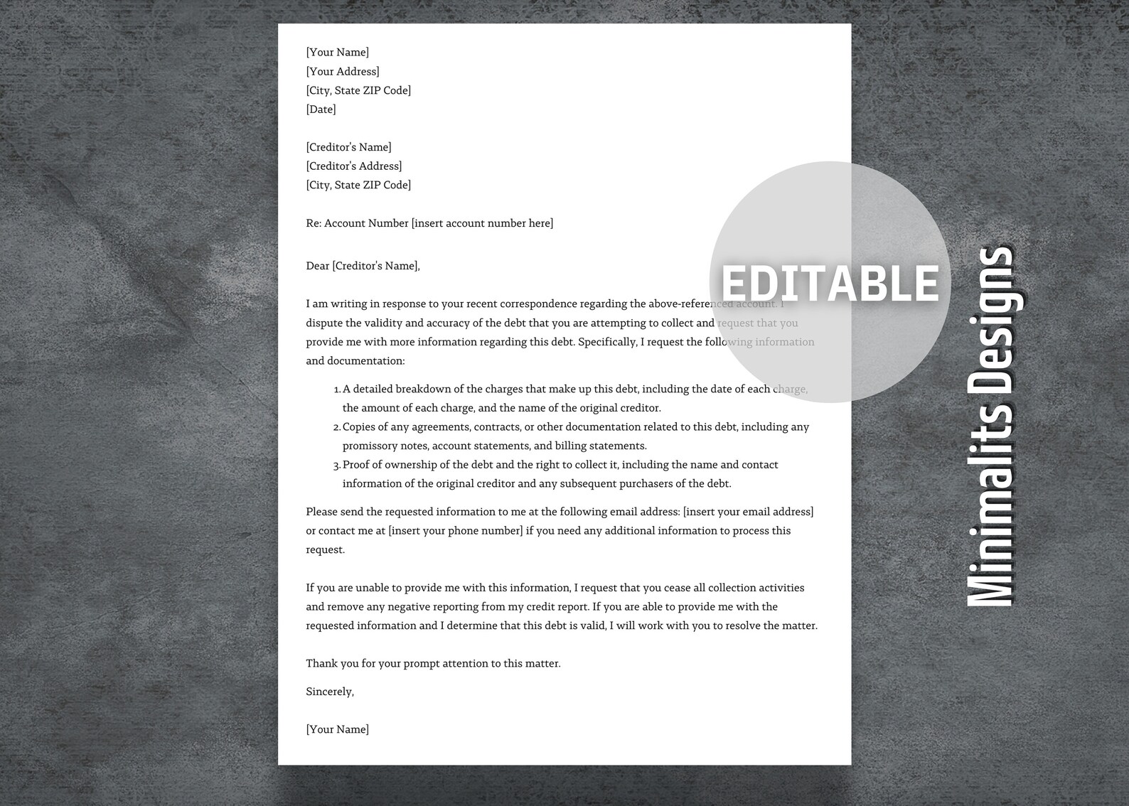 Debt Dispute Letter, Debt Collection Dispute Letter, Printable Debt ...