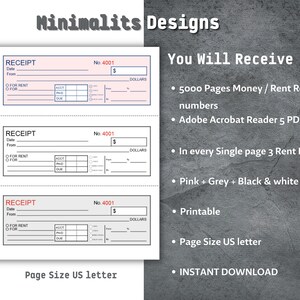 Money or Rent Receipt, Printable Receipt, 5000 Receipts, Rent Receipt ...