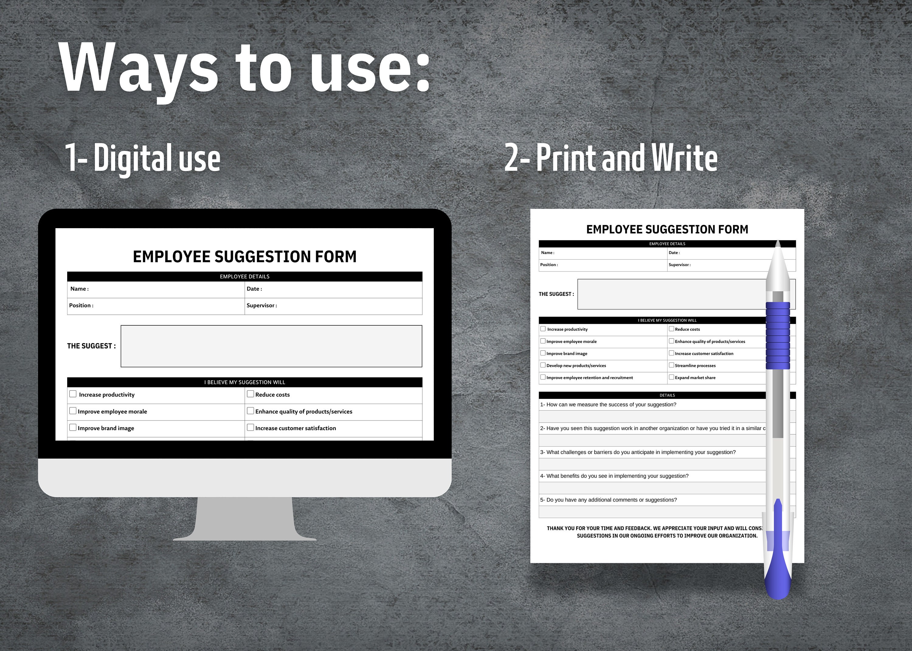 Employee Suggestion Form, Employee Ideas Form, Employee Suggestion Box ...
