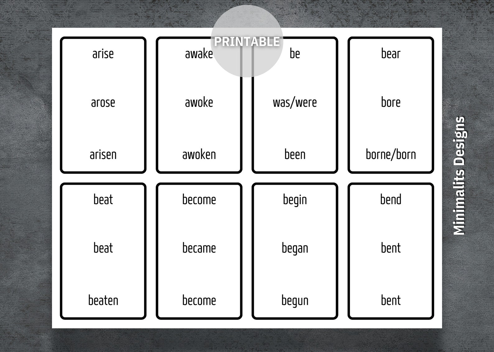 Irregular Verbs Flash Cards, Preschool Flashcards, Printable Montessori ...
