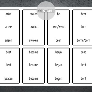Irregular Verbs Flash Cards, Preschool Flashcards, Printable Montessori ...
