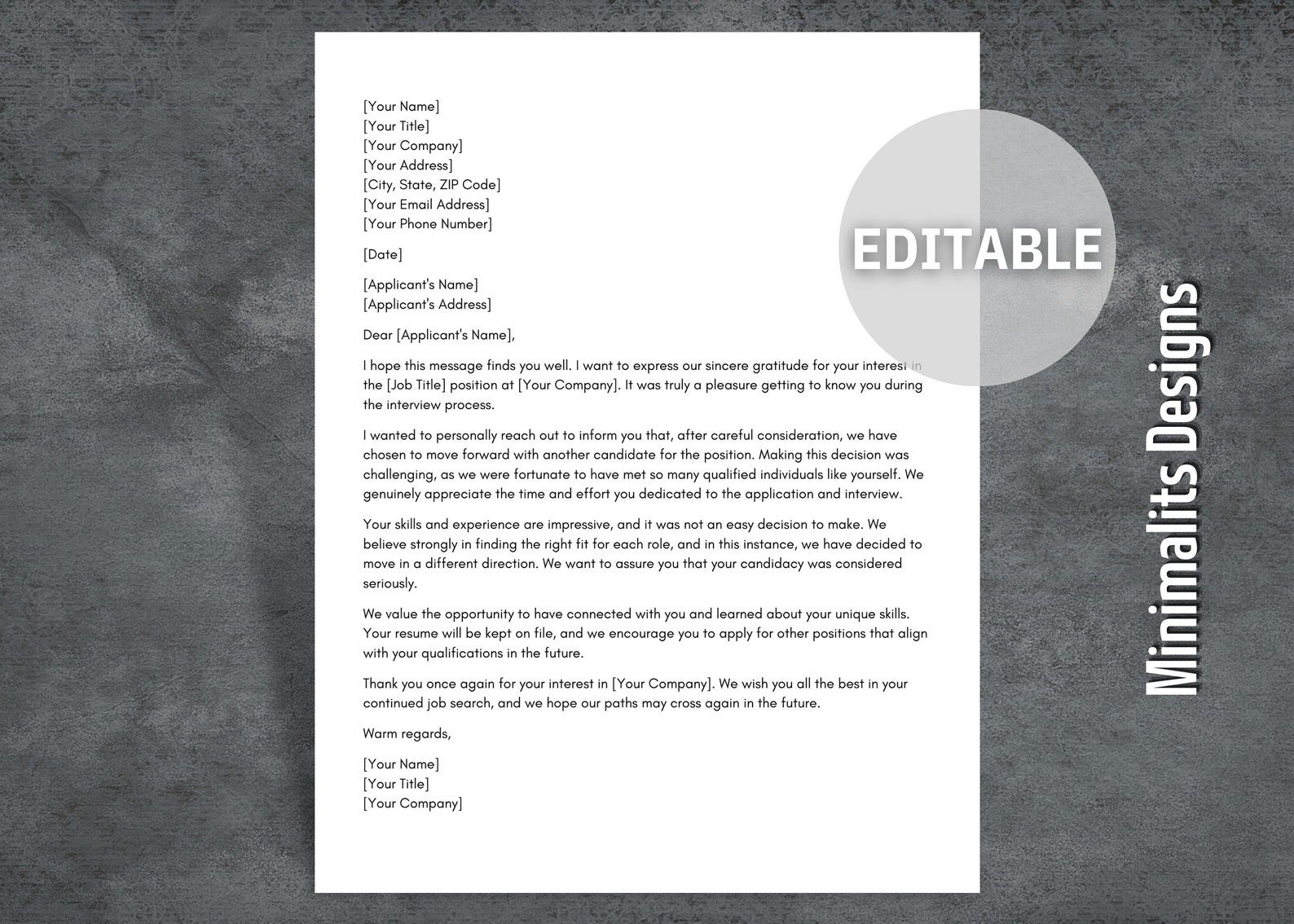 Rejection Letter Template, Printable Rejection Letter, Job Rejection ...