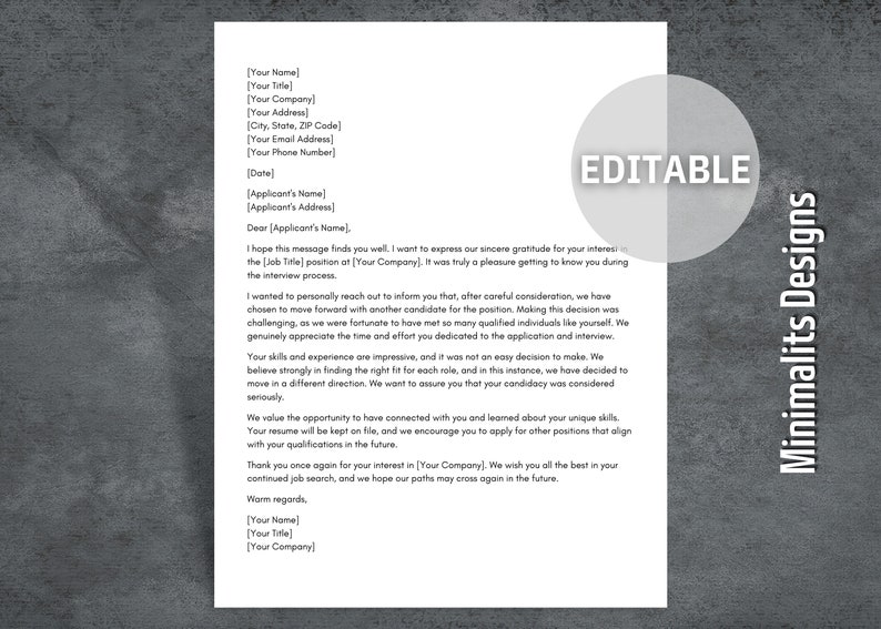 Rejection Letter Template, Printable Rejection Letter, Job Rejection ...