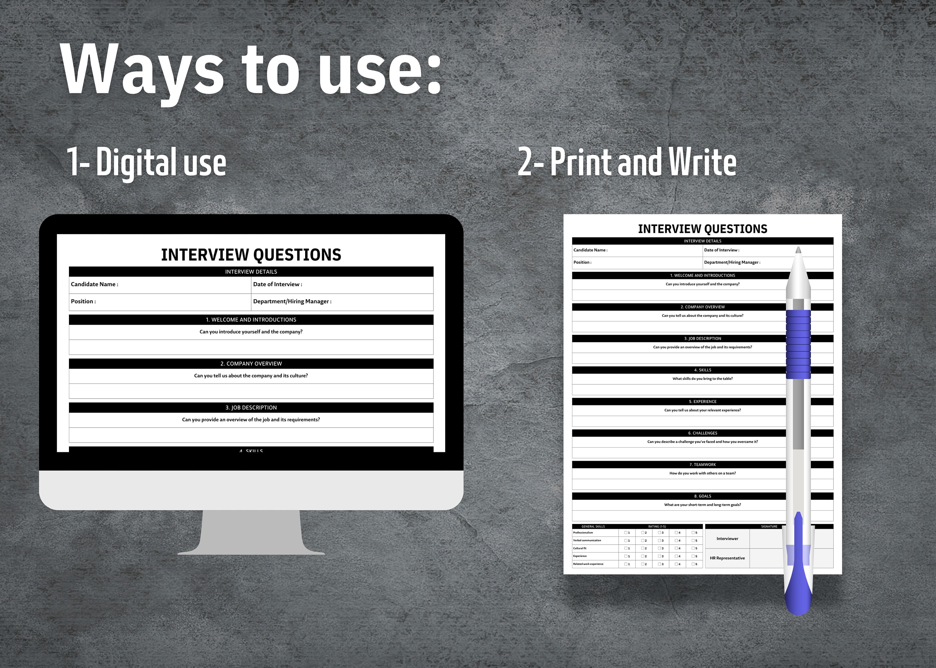 Interview Questions Template, Job Interview Form, Printable Interview ...