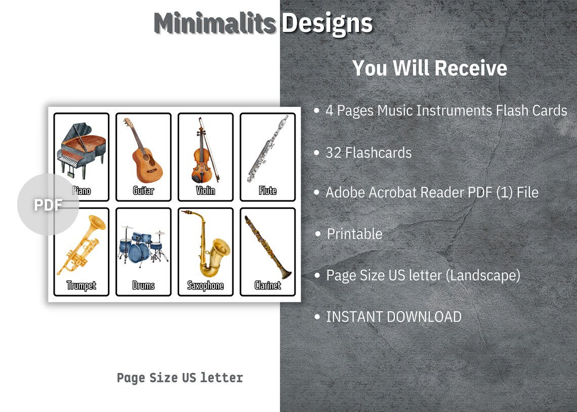 Music Instruments Flash Cards Preschool Flashcards Printable - Etsy