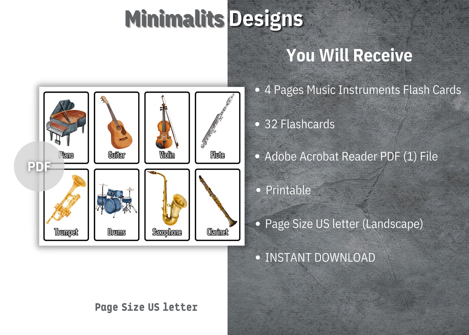 Music Instruments Flash Cards, Preschool Flashcards, Printable ...