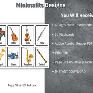 Music Instruments Flash Cards, Preschool Flashcards, Printable ...